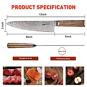 FUJUNI Damascus Chef Knife 8 inch, Boning Knife 5.5 inch VG-10 Cutting Core 67-Layer Damascus with Ergonomic Natural Wood handle, Gift Box