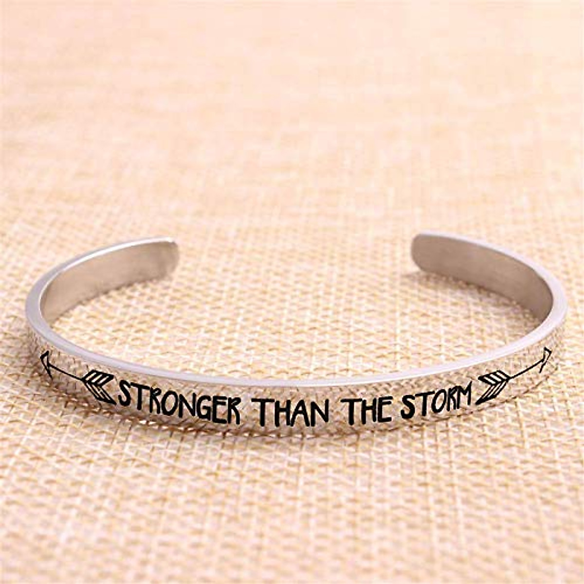 Jvvsci Stronger Than The Storm Cuff Bracelet, Inspirational Motivational Gift, Friends BFF Sisters Encouragement Gift,Uplifting Gift For Her, Strength Jewelry