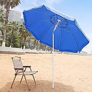 Lurasel Beach Umbrella 6.5ft UV 50+ Outdoor Portable Sunshade Umbrella with Sand Anchor,Tilt Mechanism and Carry Bag for Garden Beach Outdoor, Blue