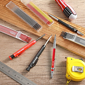 Enhon 8 PCS Carpenter Pencils with 80 Refills, Solid Deep Hole Woodworking Mechanical Pencils Built-in Sharpener, Colorful Carpentry Marking Scribe Tools for Architect Construction