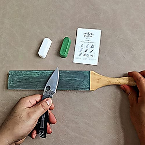 LAVODA Leather Strop for Knife Sharpening with Polishing Compound Paddle Strop Double-sided Strop Kit 14" x 2" Knife Stropping Block for Honing Woodworking Pocket Fnives, Folding knife