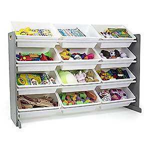 Humble Crew, Grey/White Kids Toy Organizer with 12 Large Storage Bins
