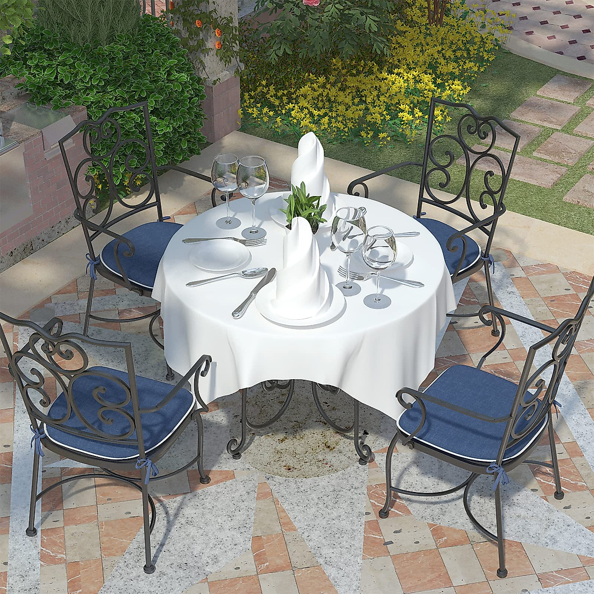 LVTXIII Patio Seat Cushions D16 x W17 Inches Outdoor Chair Pads All Weather Chair Cushions for Garden Patio Furniture Chair Home Set of 4 – Navy Textured