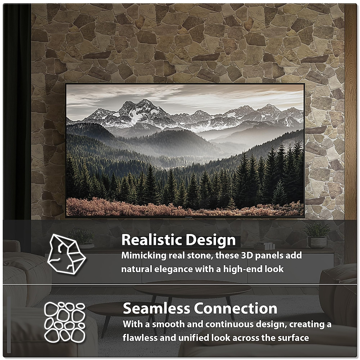 CONCORD WALLCOVERINGS ™ 5 Pack 3D Faux Brick Wall Panels, Beige Grey Wild Stone, Lightweight 38.7" x 25" (98.3 cm x 63.5 cm) PVC Sheets, Decorative Tiles for Living Room, Kitchen - Covers 33.59 Sq Ft