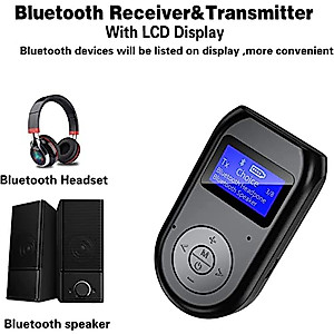 Bluetooth Transmitter Receiver, Wireless aux Bluetooth Adapter for TV/PC, Low Latency 4-in-1 Wireless Bluetooth 5.0 Audio AUX Adapter with Display Screen for Car/Home Stereo System, TV, PC