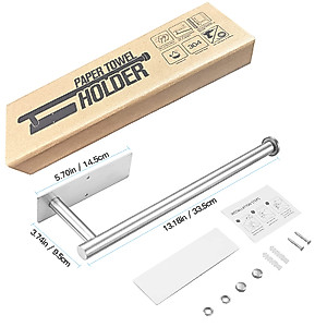 Under Cabinet Paper Towel Holder - Self Adhesive or Drilling, SUS304 Stainless Steel Wall Mount Silver Towel Paper Holder for Kitchen, Pantry, Sink