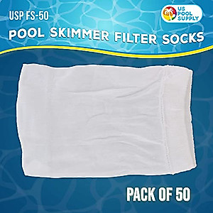 U.S. Pool Supply Pool Skimmer Filter Socks, Value Pack of 50 - Ultra Fine Mesh Filter Sock Nets for Skimmer Baskets - Skim Remove Leaves, Hair, Oil and Small Floating Debris, Swimming Pool Maintenance