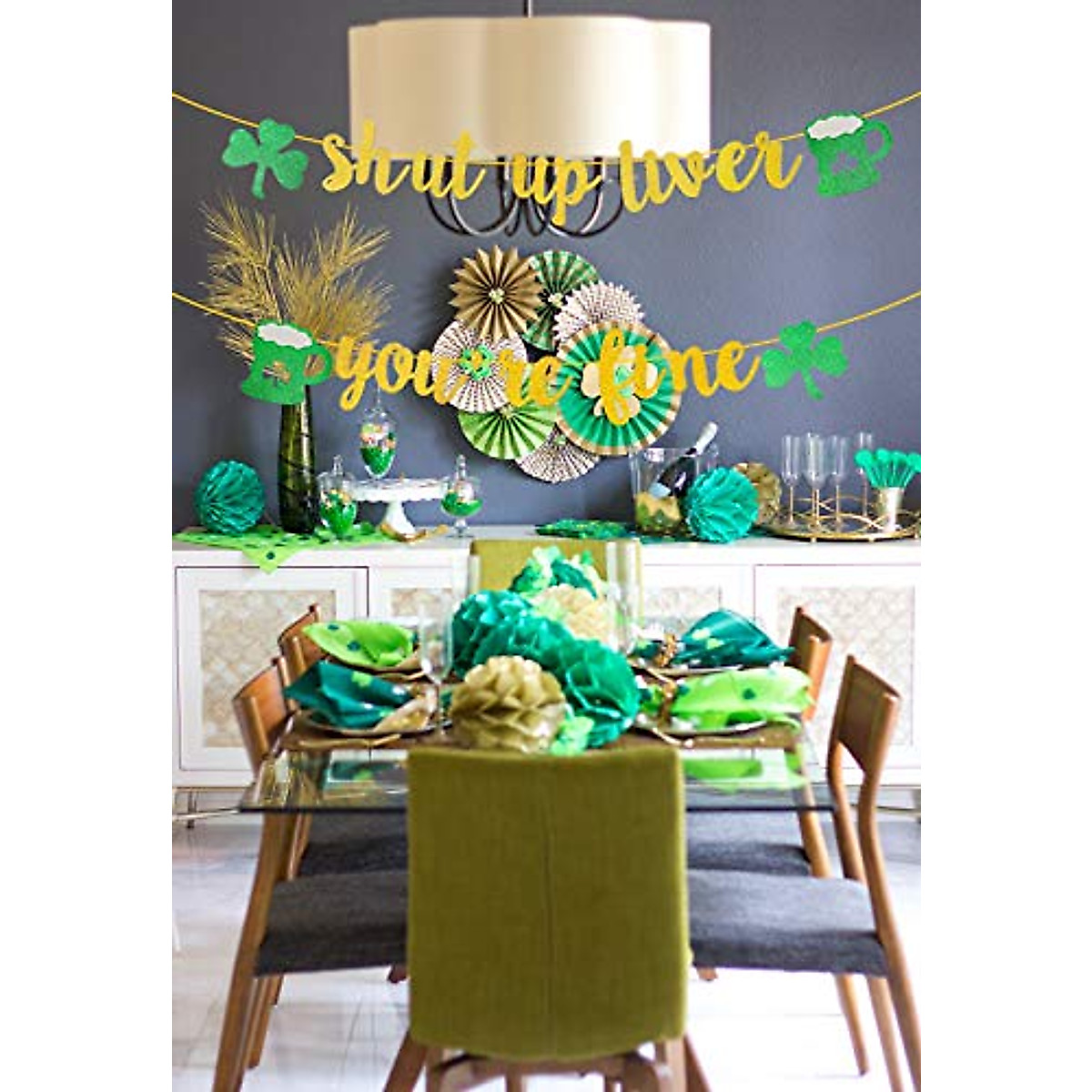 Weimaro Shut Up Liver You Are Fine Banner, Glittery St. Patrick’ s Day Decorations, Funny Drinking Indoor Home St Patricks Day Party Decorations, Irish Lucky St Patty’ s Day Decorations Supplies Decor