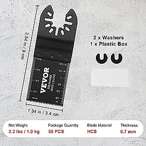 VEVOR 50PCS Oscillating Saw Blades, Universal Quick Release Oscillating Saw Blades, Multitool Tool Blades for Wood Plastic Aluminum, Fit Dewalt Milwaukee Hitachi Chicago Craftsman