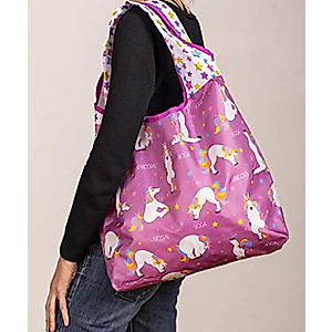 O-WITZ Reusable Shopping Bag, Ripstop, Folds into Pouch, Unicorn