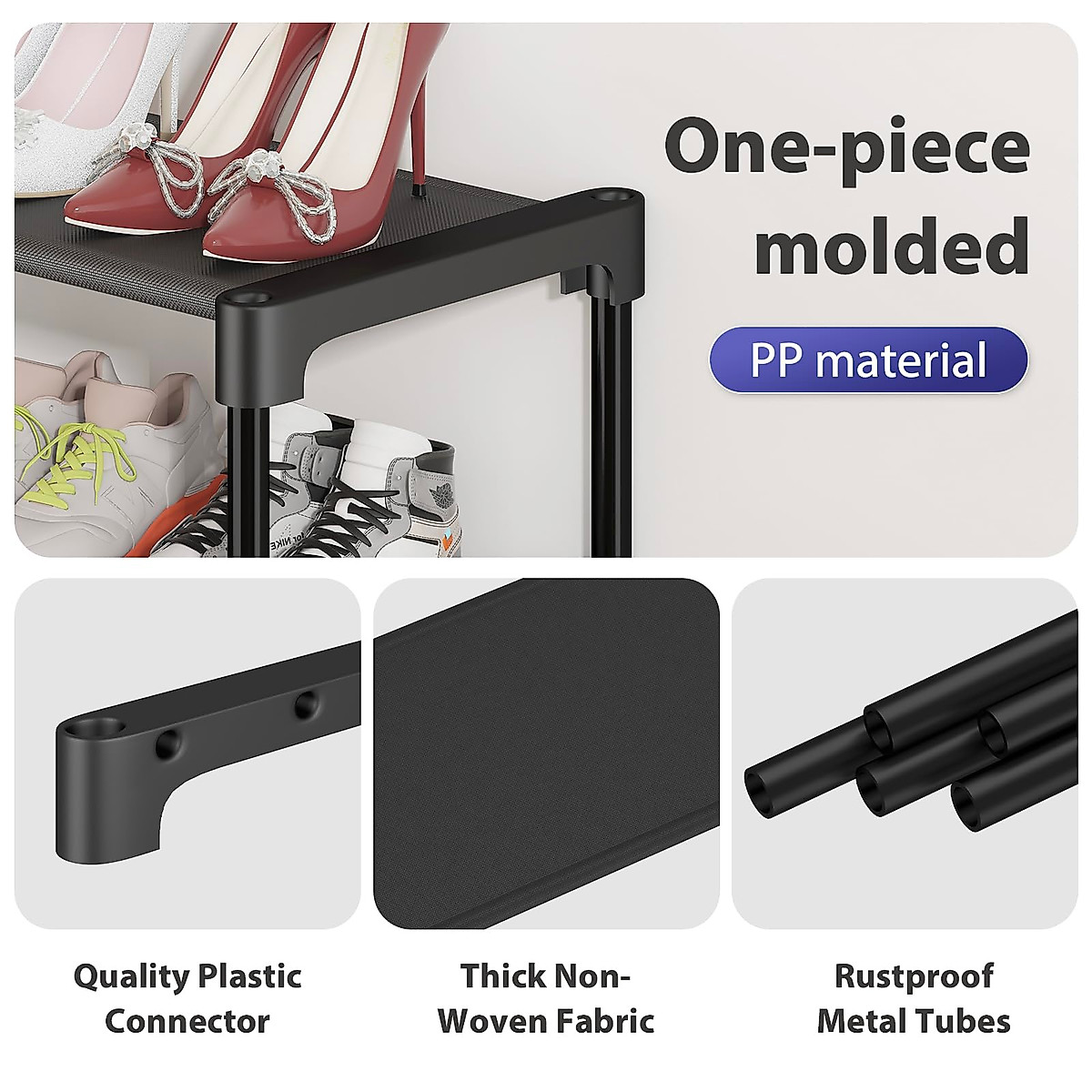 Long Shoe Rack-Shoe Organizer 2 Tier Shoe Rack for Closet Front Door Entryway Garage, Stackable Free Standing and Freely Combinable Shoe Storage, Space Saving Small Shoe Shelves.