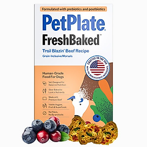 PetPlate FreshBaked Dry Dog Food Grain-Inclusive, Gently Baked and Air-Dried Human Grade Dog Food, Vet Designed and Formulated with Prebiotics and Postbiotics, No Fillers or by-Products, 2lbs (Beef)