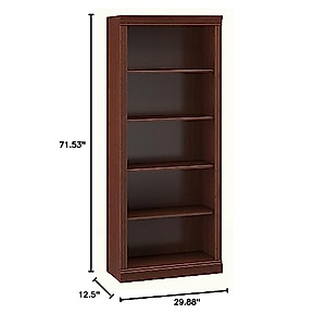 Bush Furniture Saratoga 5-Shelf Large Open Bookcase with 5 Shelves | Sturdy Display Library, Bedroom, Living Room, Office | Tall Accent Cabinet, 30W x 13D x 72H, Harvest Cherry