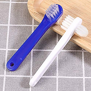 Artibetter 2Pcs Denture Brushes Double-sided False Teeth Toothbrush Denture Cleaning Tool (White + Blue)
