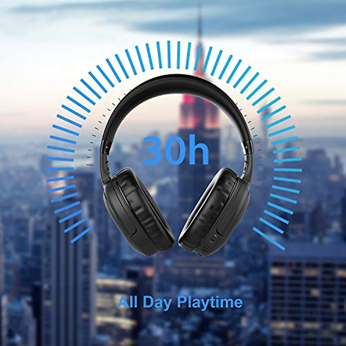 Active Noise Cancelling Headphones, Bluetooth Headphones Over Ear with Mic Deep Bass Hi-Fi Sound, 30Hrs Playtime ANC Wireless Headphones Comfortable Protein Earpads, for Traveling Cellphone PC TV