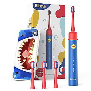 Bitvae Kids Electric Toothbrush, Child Toothbrush, Toddler Electric Toothbrush for Boys and Girls, Pink Blue Toothbrush, Kids Toothbrush with 3 Modes, Pressure Sensor