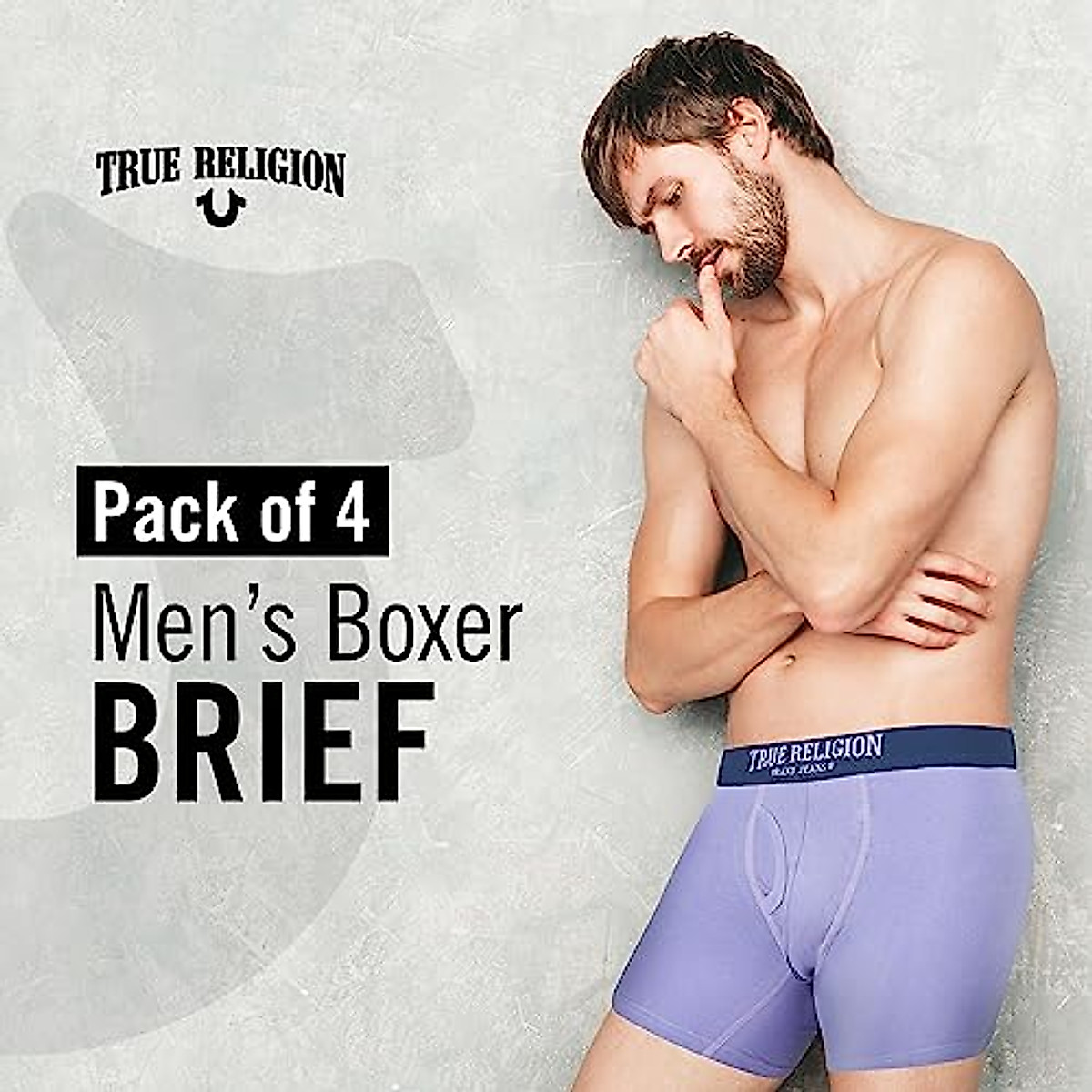 True Religion Mens Boxer Briefs Cotton Stretch Underwear for Men Pack of 4 Purple