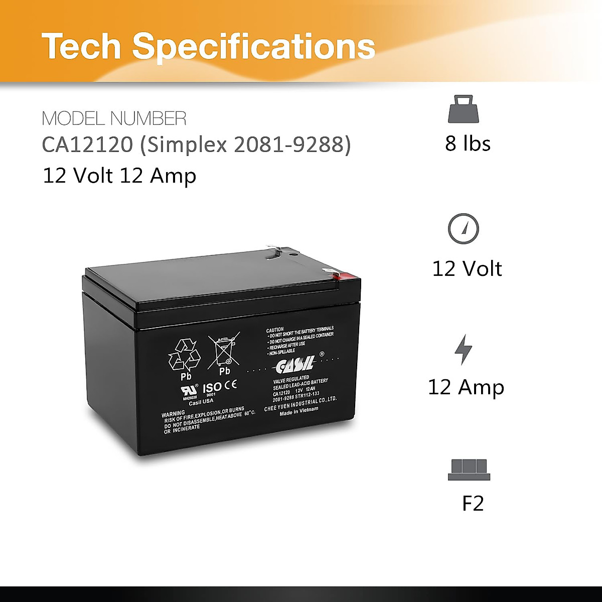 Casil 12V 12Ah F2 Terminal Sealed Lead Acid AGM Rechargeable SLA Deep Cycle Replacement Battery 2 Pack