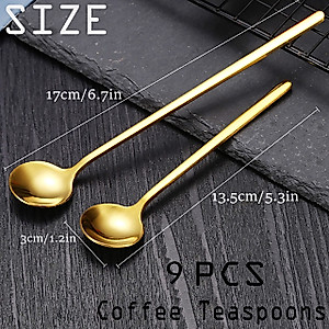 9 PCS Coffee Spoons Espresso Teaspoon, PBIEHSR Stainless Steel Tea Spoon Two Different Lengths Dessert Spoons for Stirring Drink Mixing Milkshake (Gold)