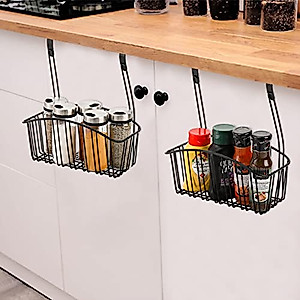 Okllen 2 Pack Over Cabinet Storage Basket, Metal Grid Kitchen Organizer Hang Over Cabinet Door, Bathroom Steel Wire Sink Organizer Holder for Shampoo, Body Wash, Cookbook, Cleaning Supplies, Black