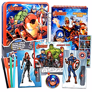 Marvel Shop Avengers Coloring Activity Tin Set Deluxe Tin Container Filled with Avengers Artwork Hardcover Storybook, Activity and Coloring Book, Stickers and More (Marvel Superhero Party Supplies)