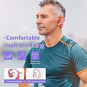 Bone Conduction Bluetooth Headphones, Open-Ear Wireless Headphones with Microphone, Sports Headset Power Display TF Card Slot Sweatproof Earphones for Outdoor, Running, Cycling, Driving, Gym-Red