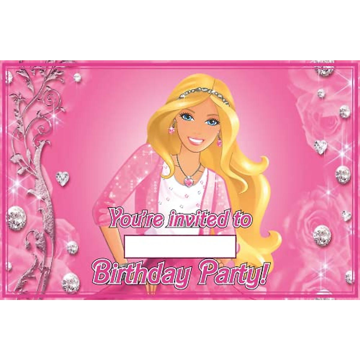 HAPPY CHOICES Barbie Invitation Cards and Envelopes – 20 Fill-in Invites for Kids Birthday Bash and Theme Party, 10X15 cm, Postcard Style…