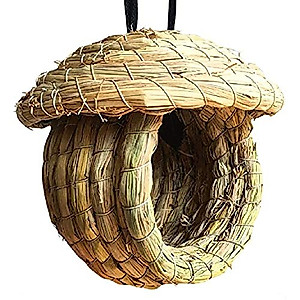 LINGNI Birdcage Straw Simulation Birdhouse, Resting Breeding Nest Hut for Birds, Birds Shelter from Bad Weather, Bird Hideaway from Predators, Birdhouse for Parrots, Parakeet, Conures, Cockatiel