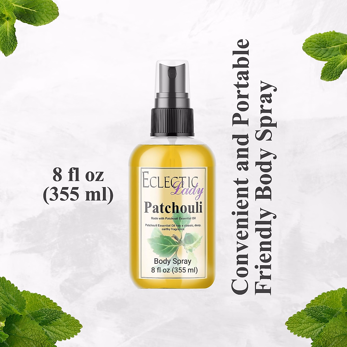 Body Spray for Women, 8 Oz Patchouli Essential Oil Body Mist with Long-Lasting Fragrance, Earthy & Clean Scent Reminiscent of the 1960s & 70s, Light, Subtle Perfume with Wood Notes, 100% Paraben Free