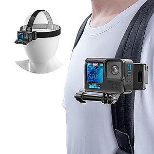 KDD Head & Backpack Strap Mount, 2 in 1 Adjustable Head Strap Mount, with 360° Rotation Camera Shoulder Mount Compatible with GoPro Hero 11/10/9/8/7/6/5, Fusion, Max, DJI OSMO and Most Action Cameras