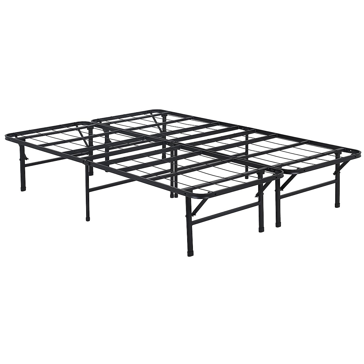 Bed Frame, Foldable Metal Platform Bed Frame Mattress Foundation Box Spring Replacement Heavy Duty Steel Slat Classic Metal for Home, Office, 14 Inch High, Black, King