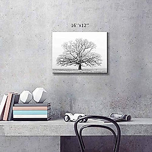 Winter Tree Canvas Print Artwork: Grey & White Landscape Print Wall Art for Bathroom (16'' x 12'')