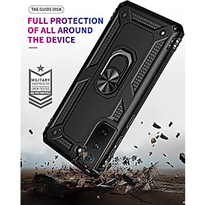 Samsung Galaxy S21 FE 5G Case with HD Screen Protectors, Androgate Military-Grade Metal Ring Holder Kickstand 15ft Drop Tested Shockproof Cover Case for Samsung Galaxy S21 FE Black