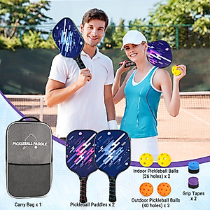 PLIOSAUR Pickleball Paddles, Fiberglass Pickleball Set, Lightweight Pickle Ball Rackets 2 Pack with 4 Pickle Ball, 2 Grip Tapes and 1 Carry Bag, Pickleball Paddle Set Gifts for Men Women Beginners