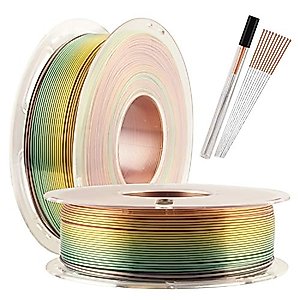 Silk Shiny Fast Color Gradient Change Rainbow Multicolored 3D Printer PLA Filament - 1.75mm 3D Printing Material 1kg 2.2lbs Spool, Widely Compatible for FDM 3D Printer with One Bottle Tool by TTYT3D