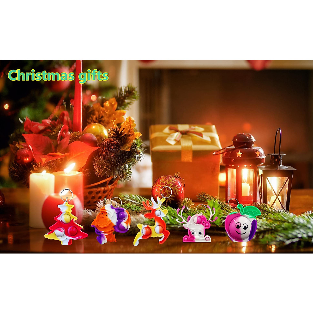 (Christmas Party Gift ）30 Packs Bulk Santa Deer Rudolph Mini Pop Fidget Key Chain， Christmas Party Favors Supplies and Student Prizes Gift