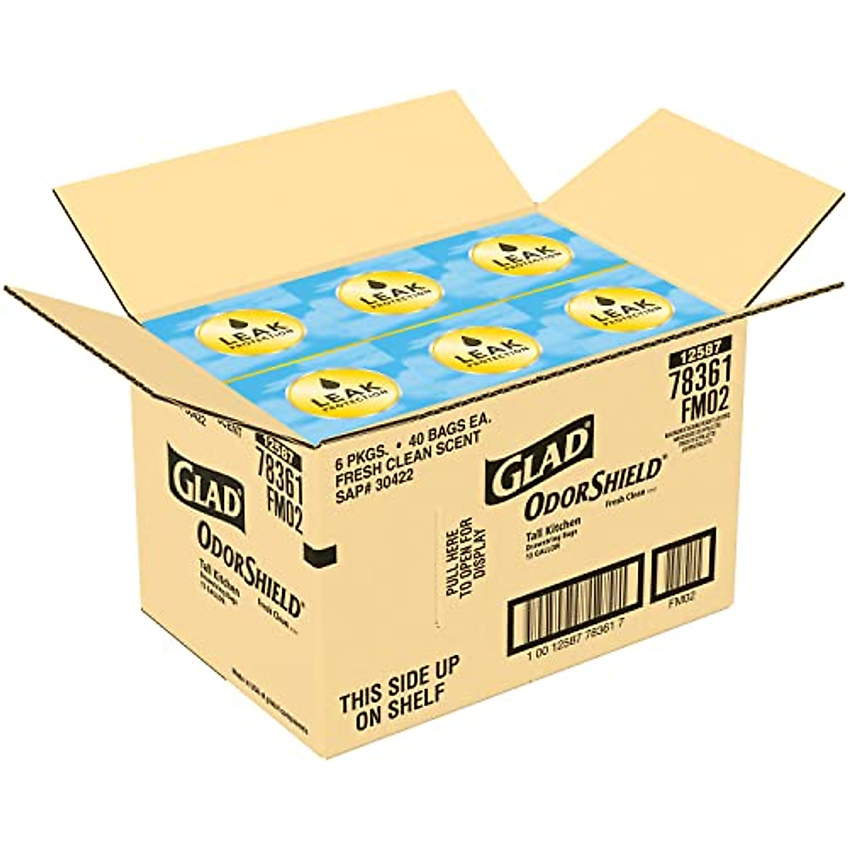 Glad OdorShield Tall Kitchen Drawstring Trash Bags, Fresh Clean, 13 Gallon, 40 Count (Packaging May Vary)