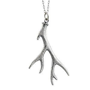 FashionJunkie4Life Sterling Silver Deer Antler Necklace, 18" Chain | Gifts for Men & Women | Birthday Gifts for Women and Men