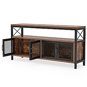Tribesigns Buffets & Sideboards Buffet Table Bar Cabinet with 4 Mesh Doors, Farmhouse Buffet Cabinet Bar Sideboard with Storage Open Shelf, Wood Kitchen Buffet Storage Cabinet for Dining Room