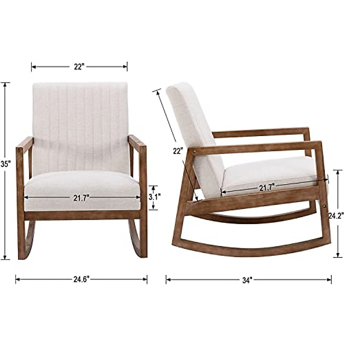 RIVOVA Modern Fabric Accent Rocking Chair, Upholstered Nursery Glider Rocker, Mid Century Lounge Arm Chair for Reading Living Room Bedroom Office, Beige