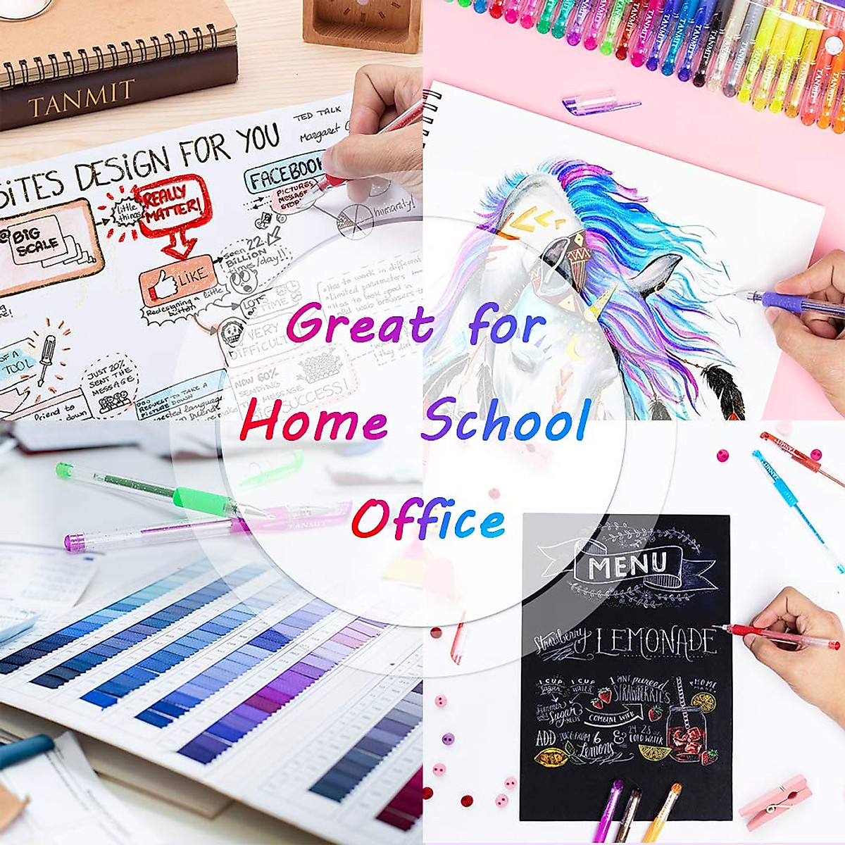 TANMIT Gel Pens, 33 Color Gel Pen Fine Point Colored Pen Set with 40% More Ink for Adult Coloring Books, Drawing, Doodling, Scrapbooks Journaling