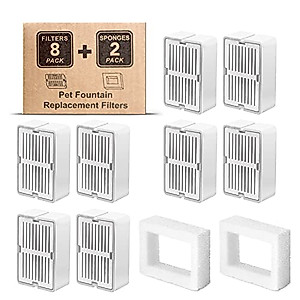 Cat Water Fountain Filters, Petilog 8 Carbon Filters& 2 Foams Filters with Holders, Pet Water Fountain Filters