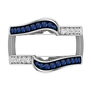 Dazzlingrock Collection Round Blue Sapphire & Diamond Women Knott Style Wedding Band Enhancer Guard Ring, 10K White Gold, Size 8