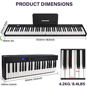 Folding Piano Keyboard,Kmise Electric Keyboard 88 Keys Semi-Weighted Digital Foldable with Bluetooth MIDI Sustain Pedal,Music Sheet Holder,Carrying Bag