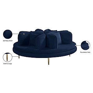 Meridian Furniture 627Navy Circlet Collection Modern | Contemporary Velvet Upholstered Roundabout Sofa with Sturdy Gold Iron Legs, 72" W x 72" D x 29" H, Navy
