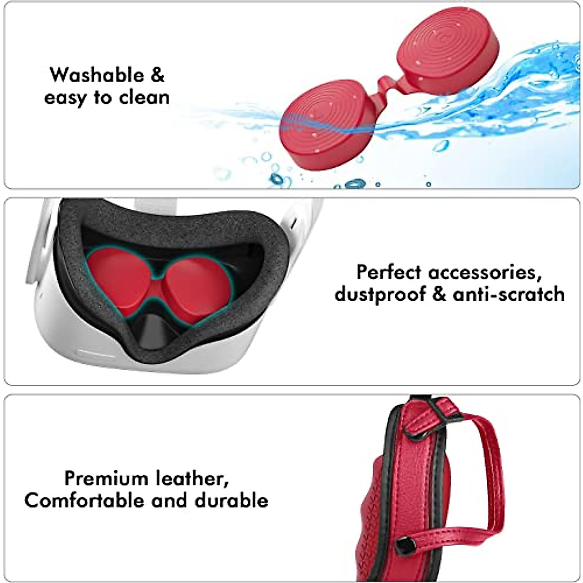 AIXOTO Accessories for Oculus Quest 2, All-in-one Set for Quest 2, Controller Grips Cover Quest 2 Silicone Face Cover Lens Protective Cover VR Shell Cover with Disposable Eye Cover (Wine Red)