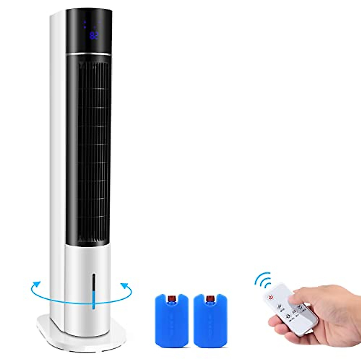 Swamp Cooler Fan, Oscillating Evaporative Air Cooler 43-inch, Quiet Air Conditioner Fan, lnstant Cool & Easy Use, 3 Modes & 3 Speeds, 12H Timer, 2 Ice Boxes, Remote & Panel Control for Room & Office