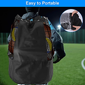 Brynnl Extra Ball Bag ,Large mesh equipment bag black , Soccer Ball Bag with Adjustable Shoulder Strap ,600D Oxford Cloth mesh sports bag for Holding Soccer/Football/Volleyball(Holds 15 Balls)