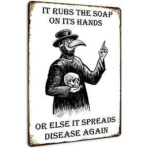Wash Your Hand Plague Doctor Gothic Decor Wall Decor Guest Wall Decor Art Tin Sign In The Bathroom Bedroom 8 X 12 Inch
