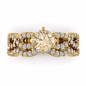 Clara Pucci 1.5ct Round Cut Laser Engraving Halo Brown Morganite Engagement Wedding Bridal Ring Band set Curved 18K Yellow Gold SZ 10.25